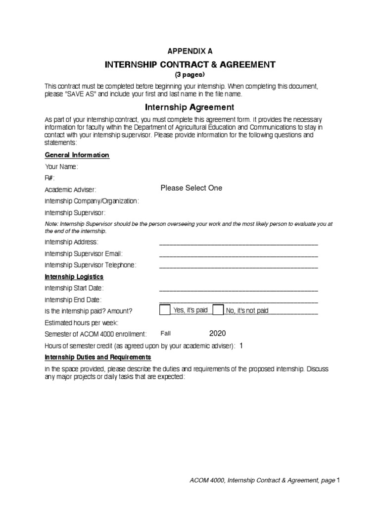 ACOM 4000 Internship Agreement Guide | PDF | Internship | Job Hunting