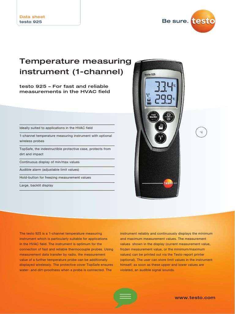 Temperature Measuring Instrument (1-Channel) : Testo 925 - For Fast and ...