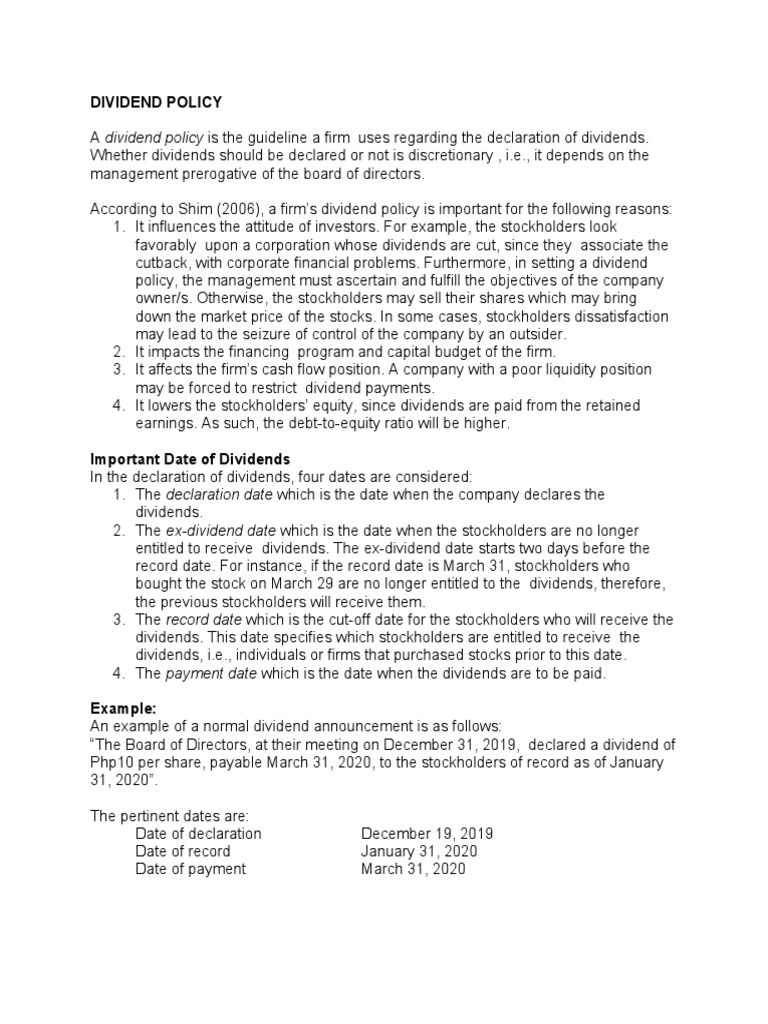 Dividend Policy-Lecture and Exercises | PDF | Dividend | Stocks