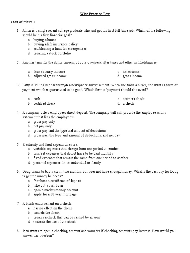 Wise Practice Test | PDF | Credit | Finance & Money Management
