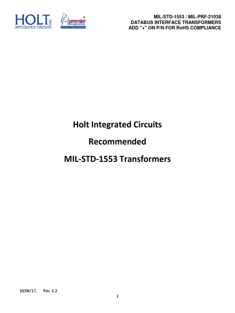 Holt Integrated Circuits Recommended MIL-STD-1553 Transformers | PDF ...