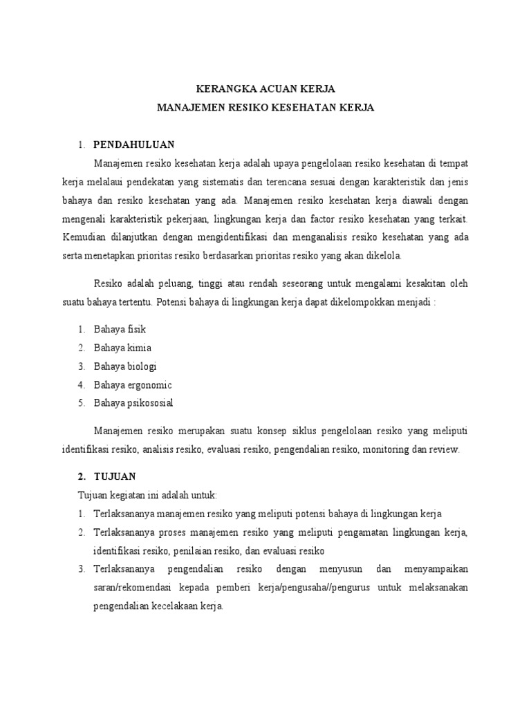 Manajemen Risiko Kesehatan Kerja | PDF