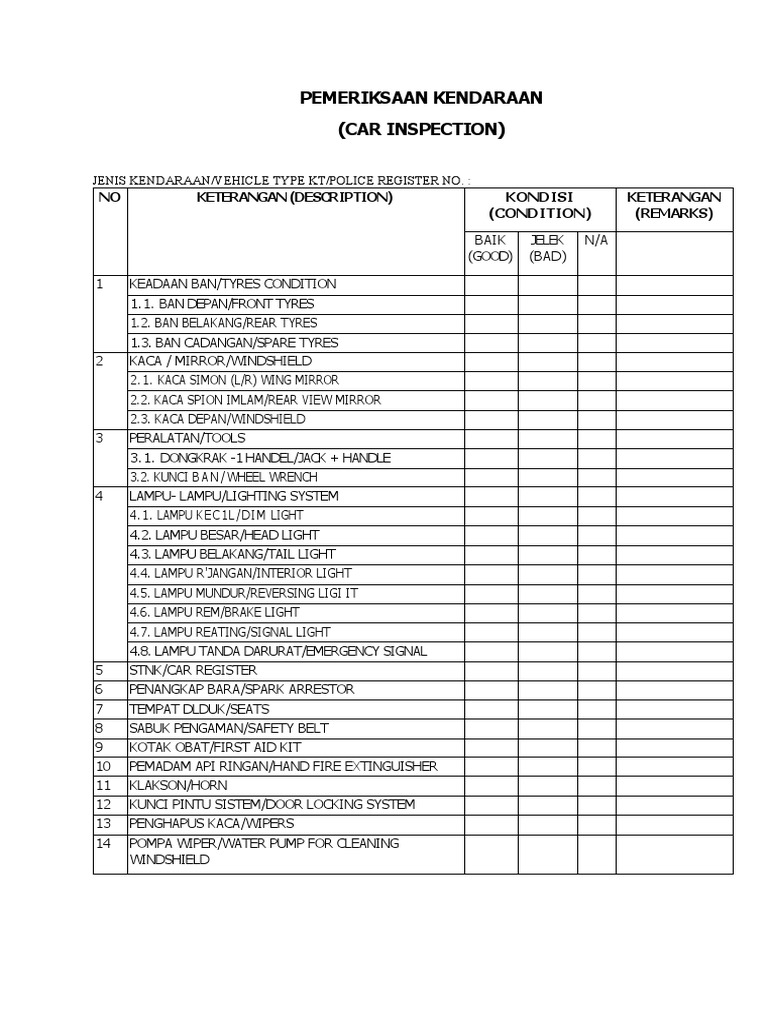 Lampiran PEMERIKSAAN KENDARAAN | PDF | Automotive Industry | Vehicles