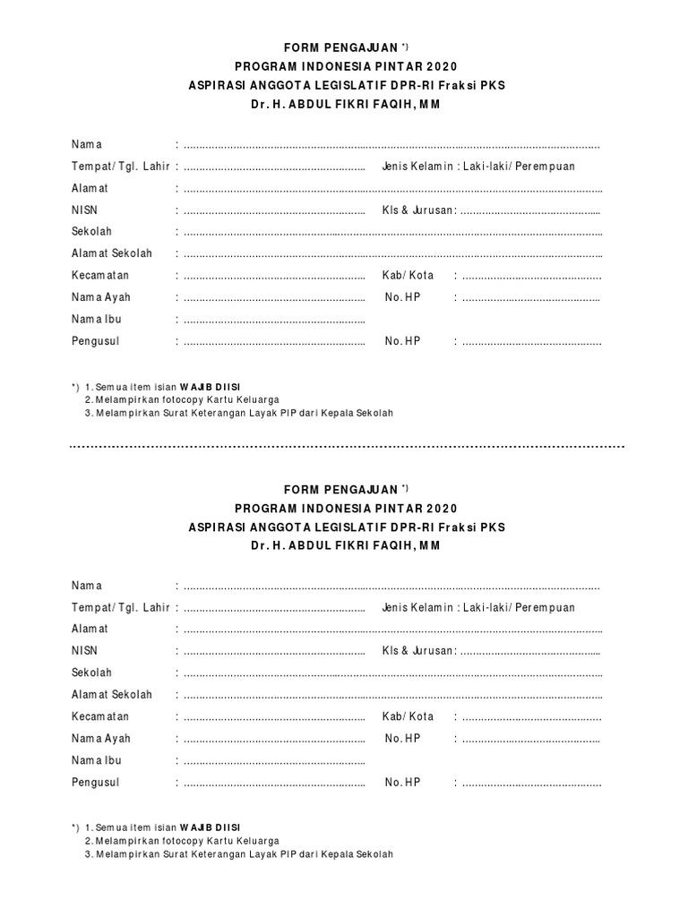 Form Pengajuan Pip 2020 | PDF