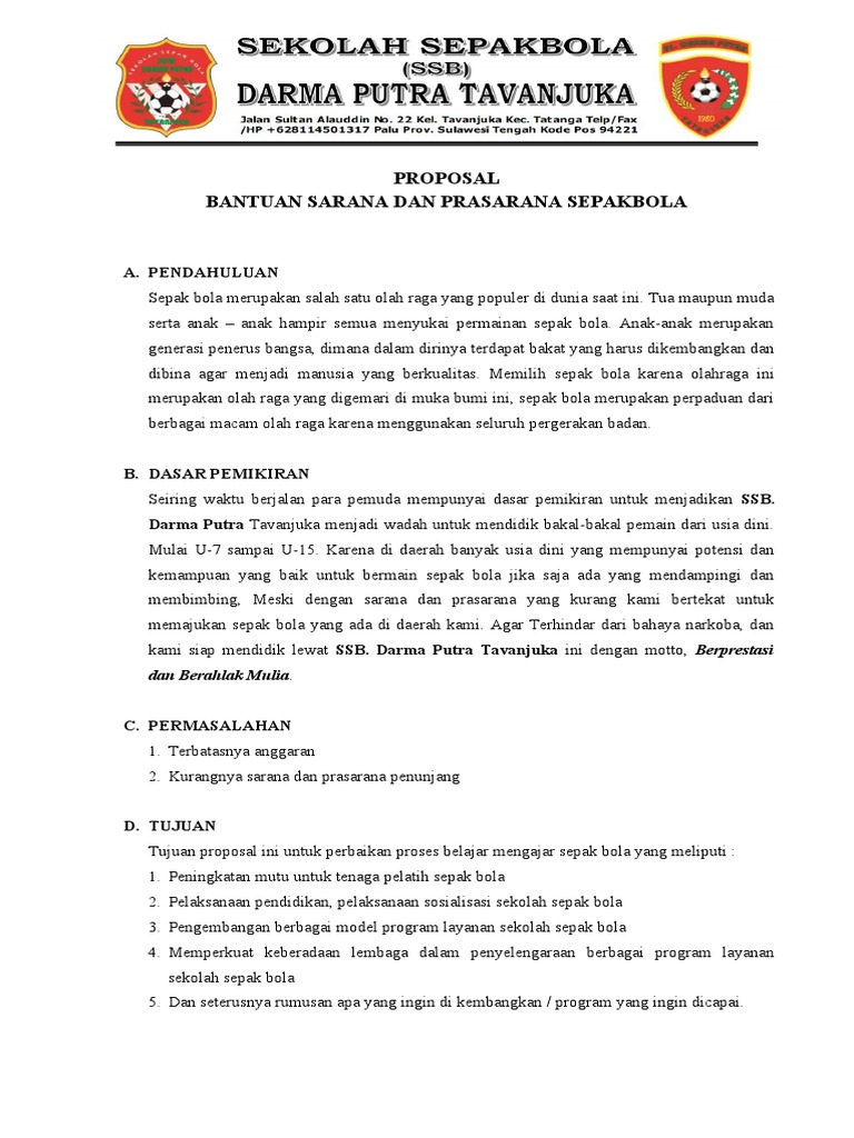 Proposal Bantuan Sarana Dan Prasarana Ssb. Darma Putra | PDF