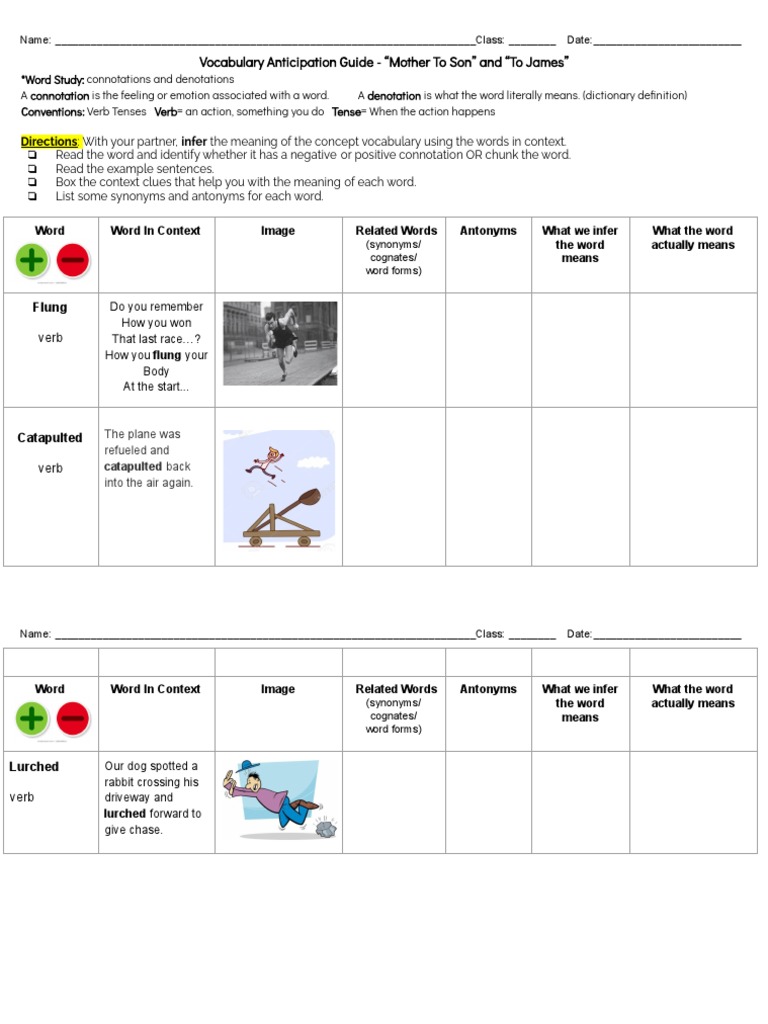 Vocabulary Guide: "Mother to Son" | PDF | Word | Connotation