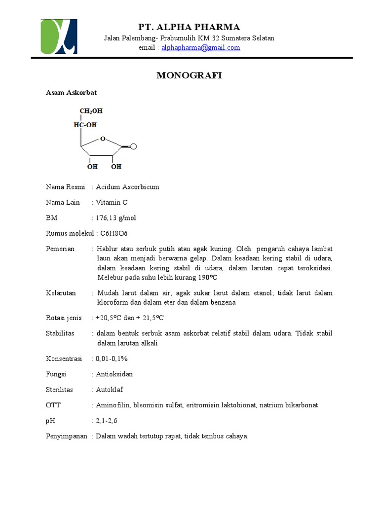 Monografi Bahan Farmasi PT. Alpha Pharma | PDF
