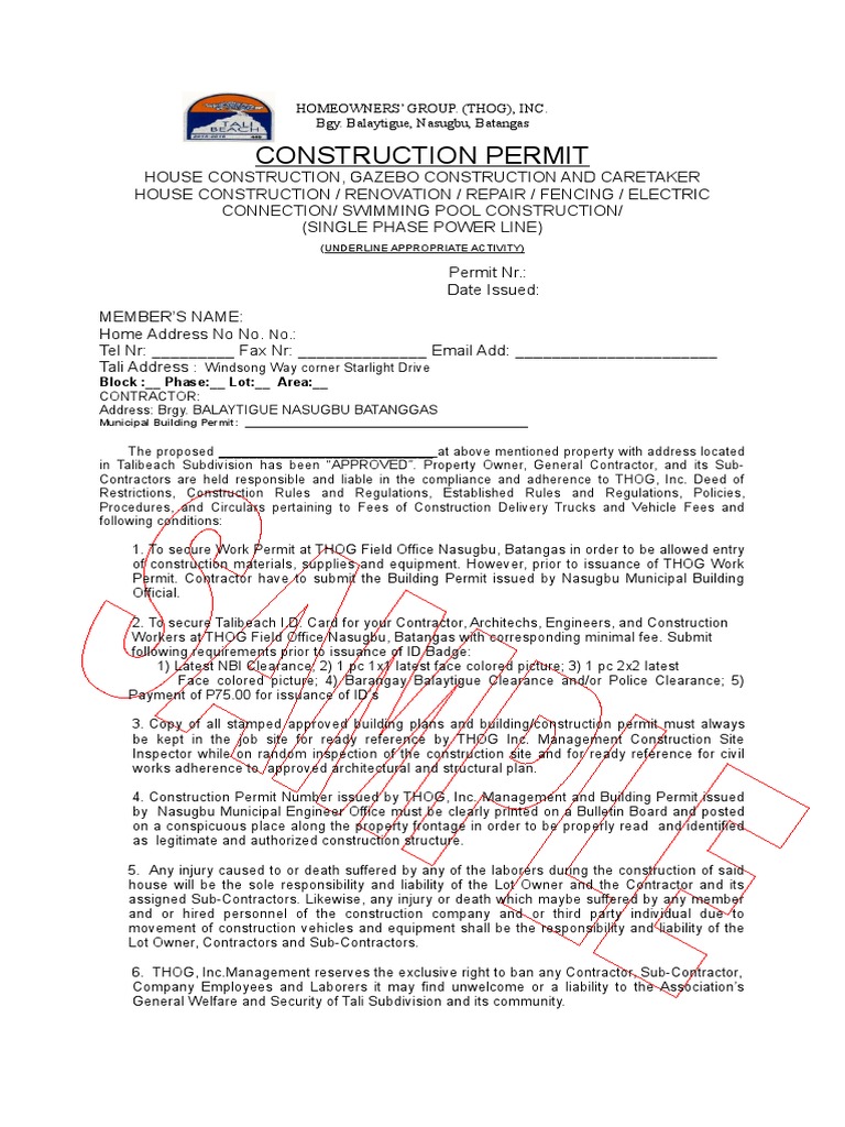 Construction Permit: Block: - Phase: - Lot: - Area | PDF | Road | Truck