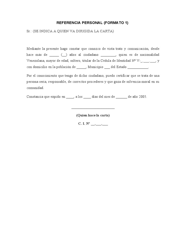 Referencia Personal - Formatos | PDF | Gobierno y personalidad ...