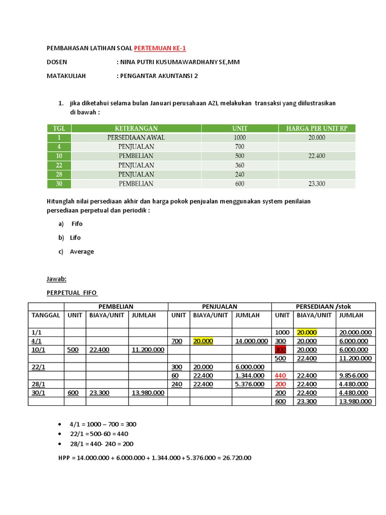 Contoh Soal Persediaan | PDF