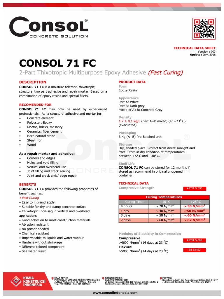 Consol 71 FC: 2-Part Thixotropic Multipurpose Epoxy Adhesive | PDF ...