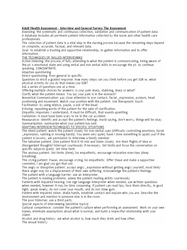 Adult Health Assessment | PDF | Heart | Nonverbal Communication