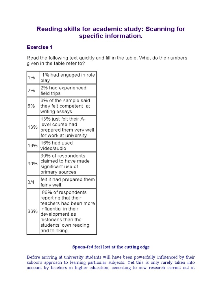 Reading Skills For Academic Study: Scanning For Specific Information ...