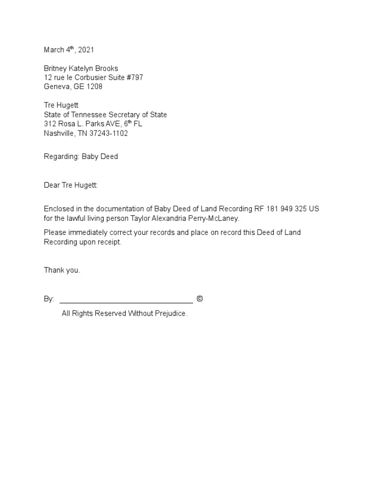 Baby Deed Cover Letter | PDF