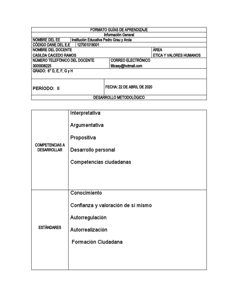 Guía de Aprendizaje: Ética y Valores 6° | PDF | Maestros | Aprendizaje