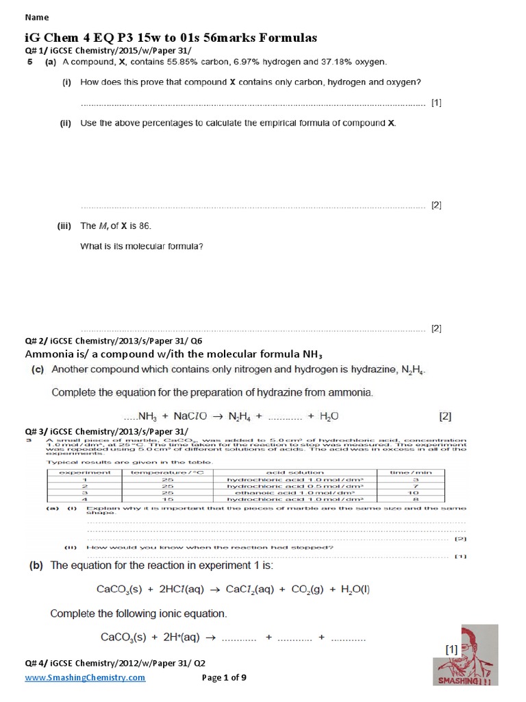 Ig Chem 4 Eq p3 15w To 01s 56marks Formulas | PDF | Business