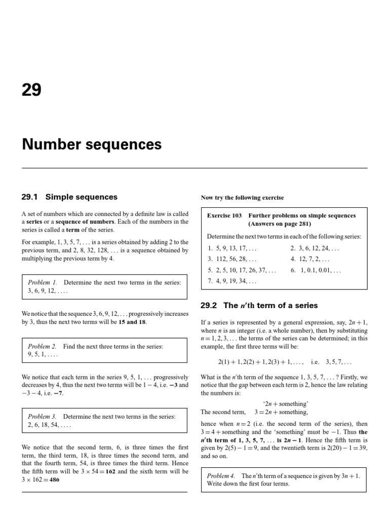Finding Next Terms in Number Sequences | PDF | Sequence | Mathematical ...