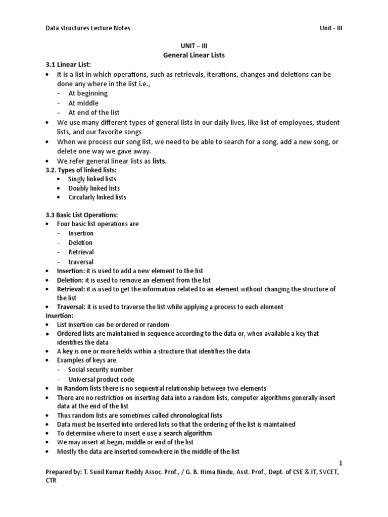 General Linear Lists 3.1 Linear List:: Unit - Iii | Download Free PDF | Computer Programming ...