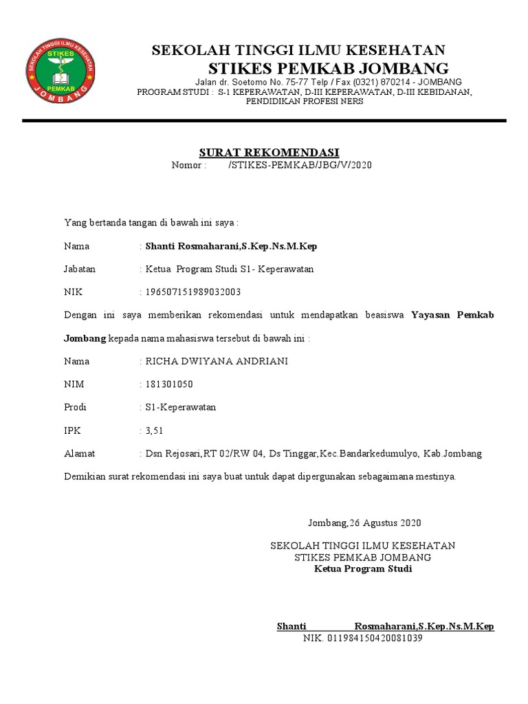 SURAT REKOMENDASI Richa | PDF