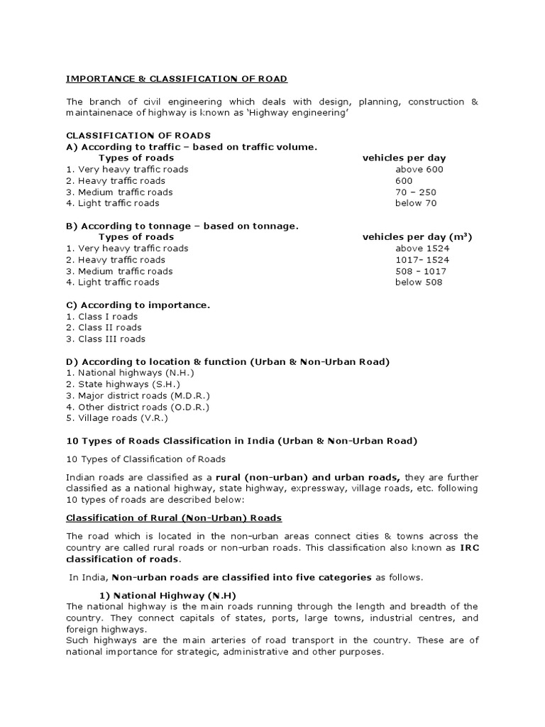 Importance & Classification of Road | PDF | Road | Controlled Access ...