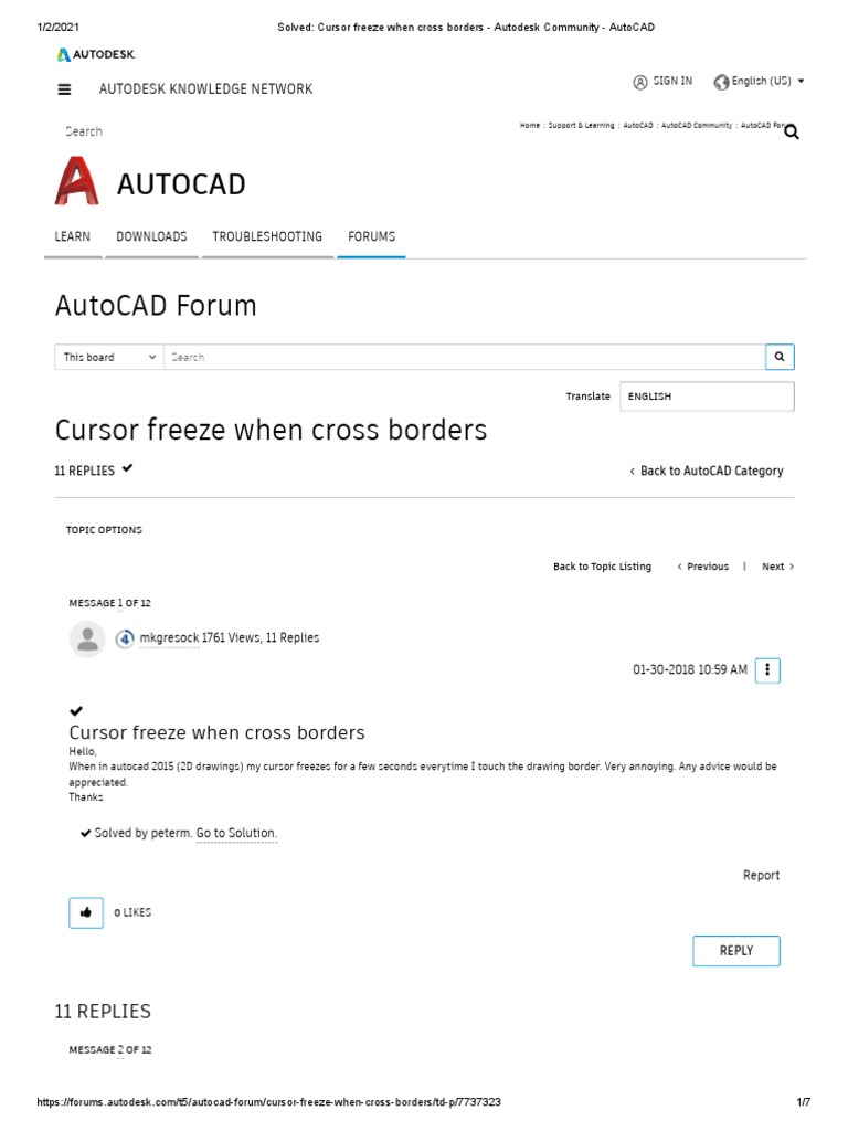 Solved - Cursor Freeze When Cross Borders - Autodesk Community - AutoCAD | PDF | Autodesk | Auto Cad