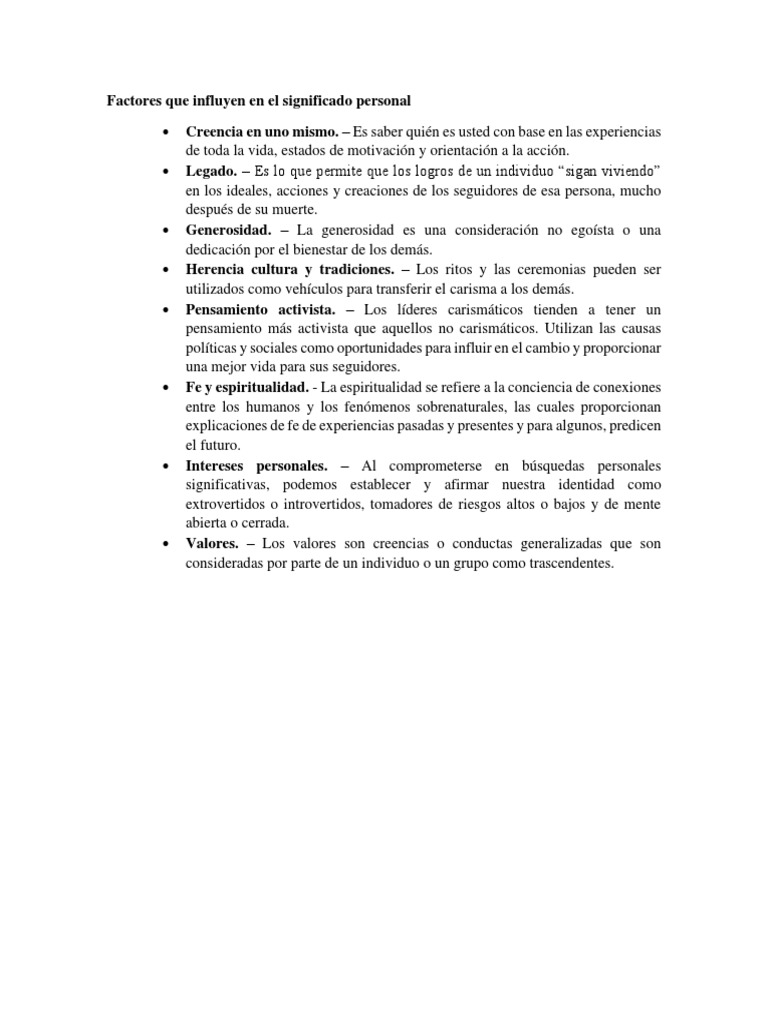 Factores Que Influyen en El Significado Personal | PDF