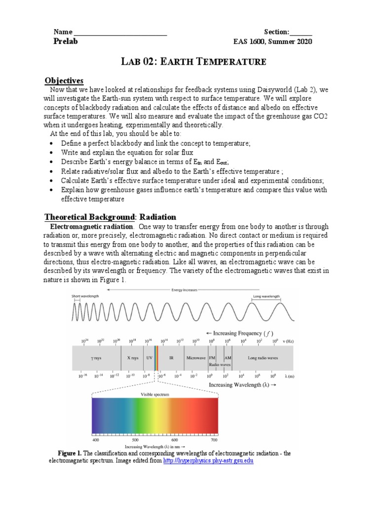 Lab 02 Earths Temperature Prelab | PDF | Greenhouse Effect ...