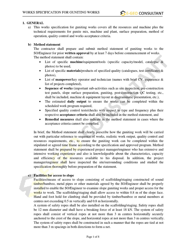 Guniting Works Specification Guide | PDF | Scaffolding | Building Materials