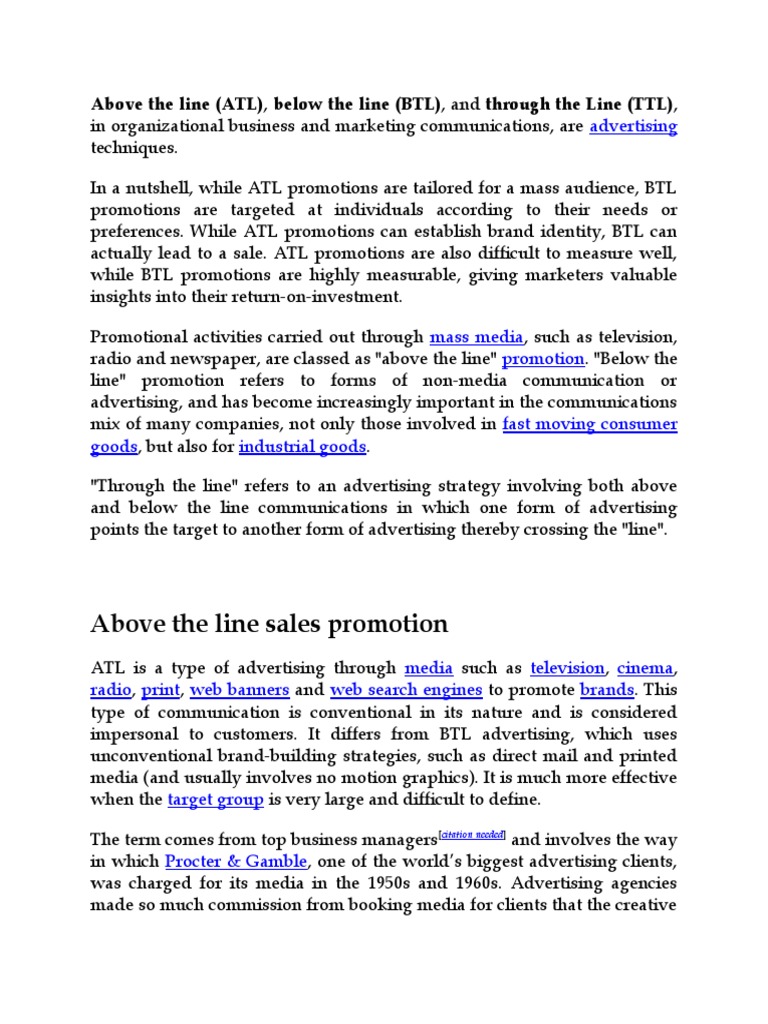 Understanding Above the Line Marketing | PDF | Advertising | Sales