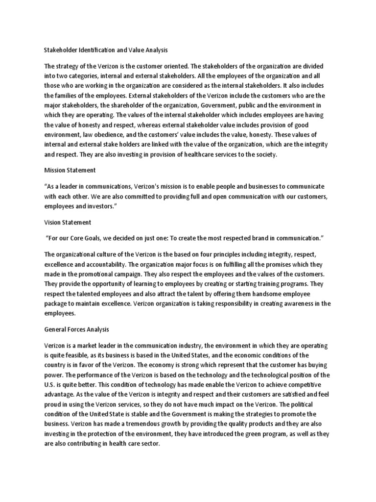 Verizon's Stakeholders and Values Analysis | PDF | Verizon Wireless ...