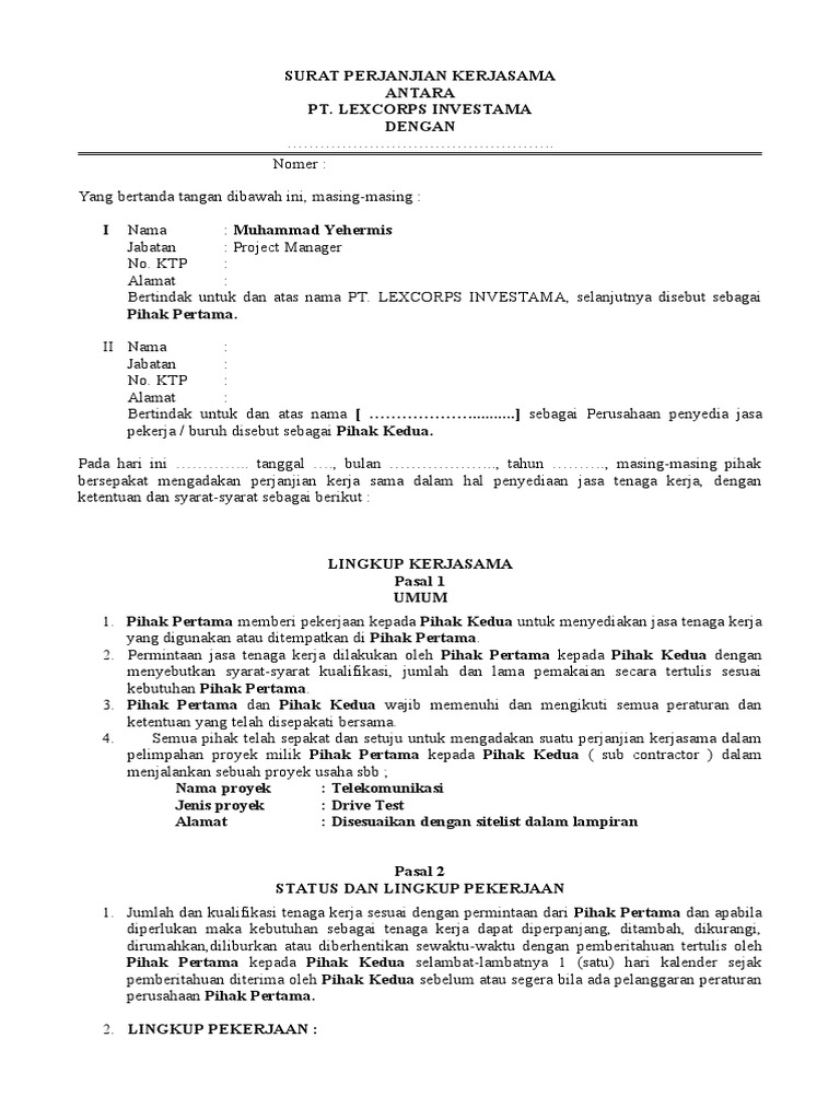 Surat Perjanjian Kerjasama Perusahaan Pdf