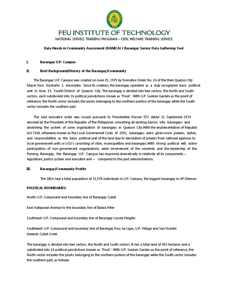 Data Needs in Community Assessment (DANICA) / Barangay Survey Data ...