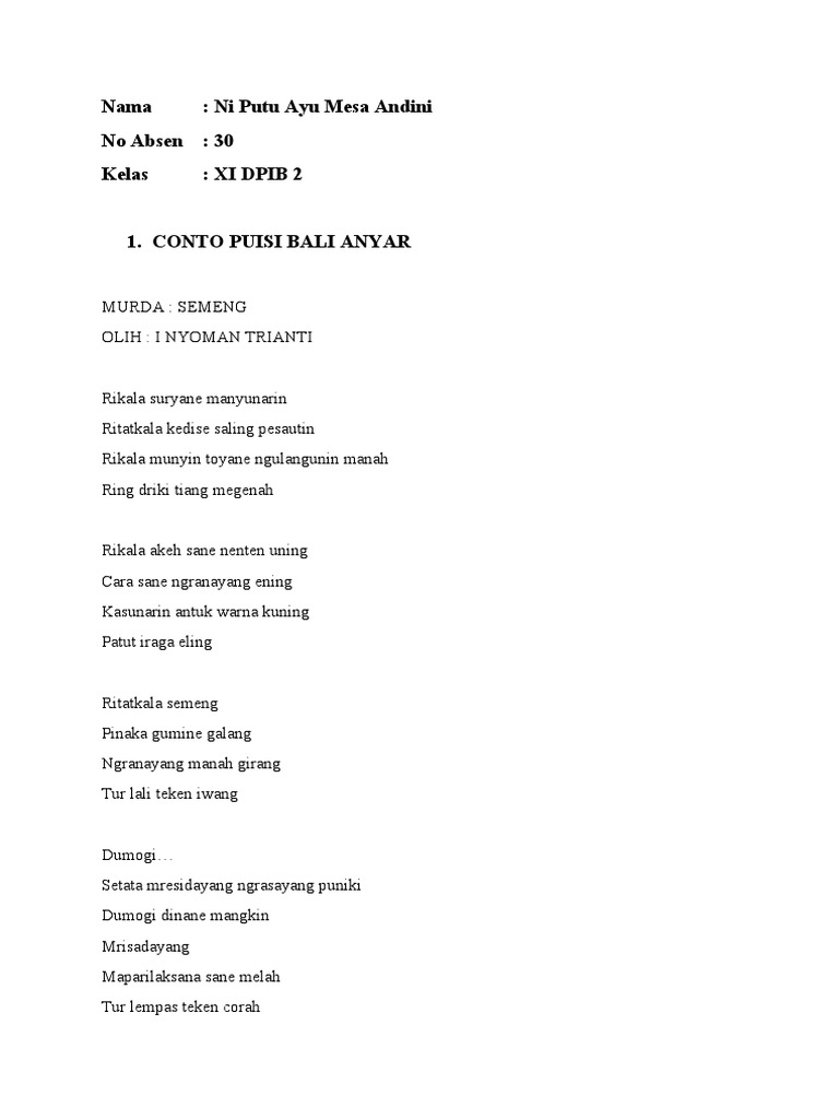 Puisi Bali Anyar | PDF