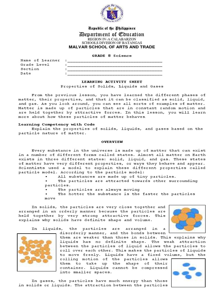 Department of Education: Malvar School of Arts and Trade GRADE 8 ...