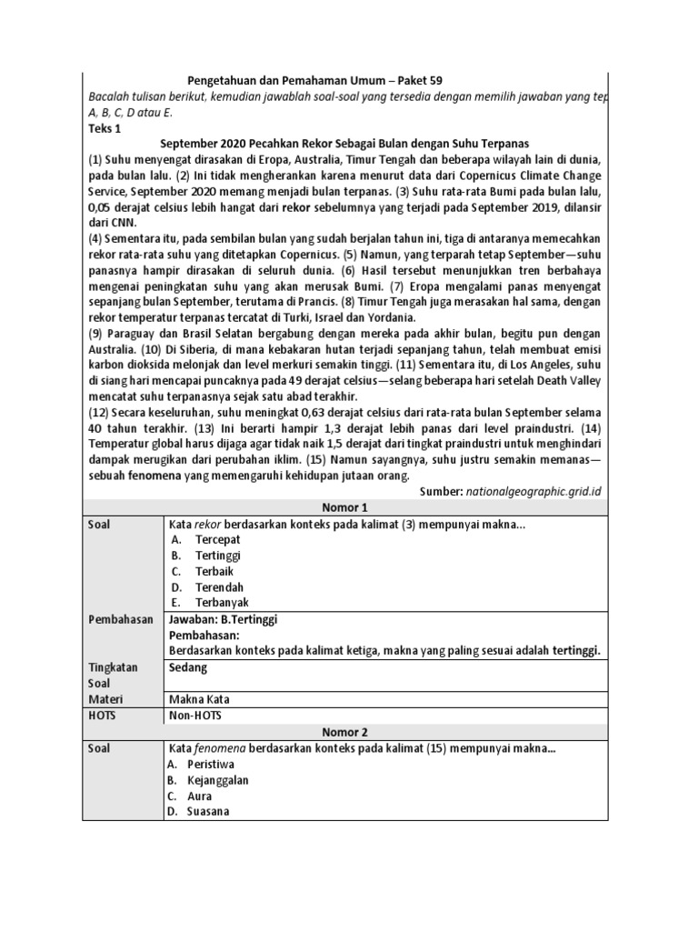 60 TO UTBK Full Version (SAINTEK) - Pengetahuan Dan Pemahaman Umum | PDF