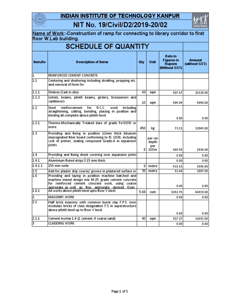 NIT No. 19/Civil/D2/2019-20/02 Schedule of Quantity: Indian Institute ...