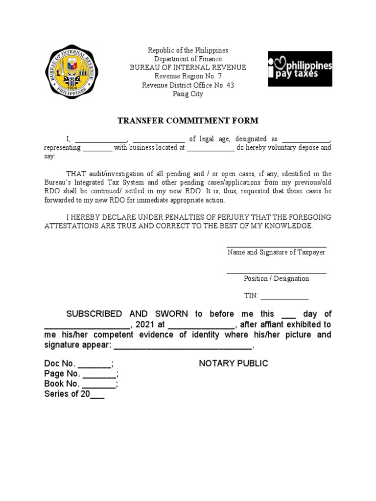 Transfer Commitment Form | PDF