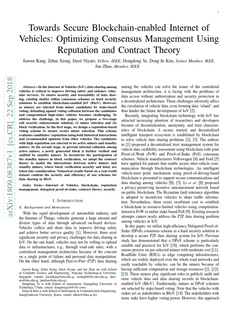 Towards Secure Blockchain-Enabled Internet of Vehicles: Optimizing Consensus Management Using ...
