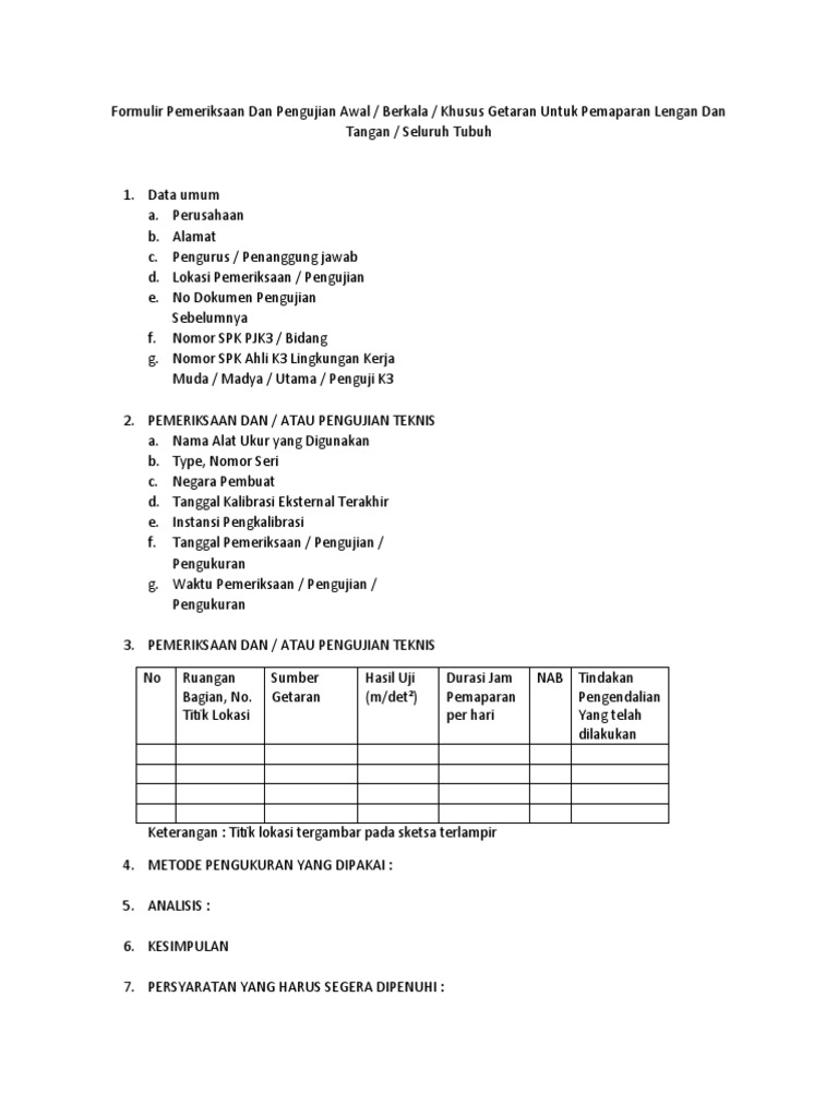 Formulir K3 Lingker (Getaran) | PDF