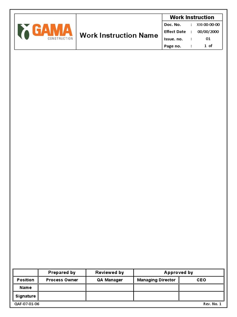 Work Instructions Template | PDF