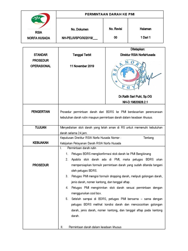 SPO Permintaan Darah Ke PMI | PDF