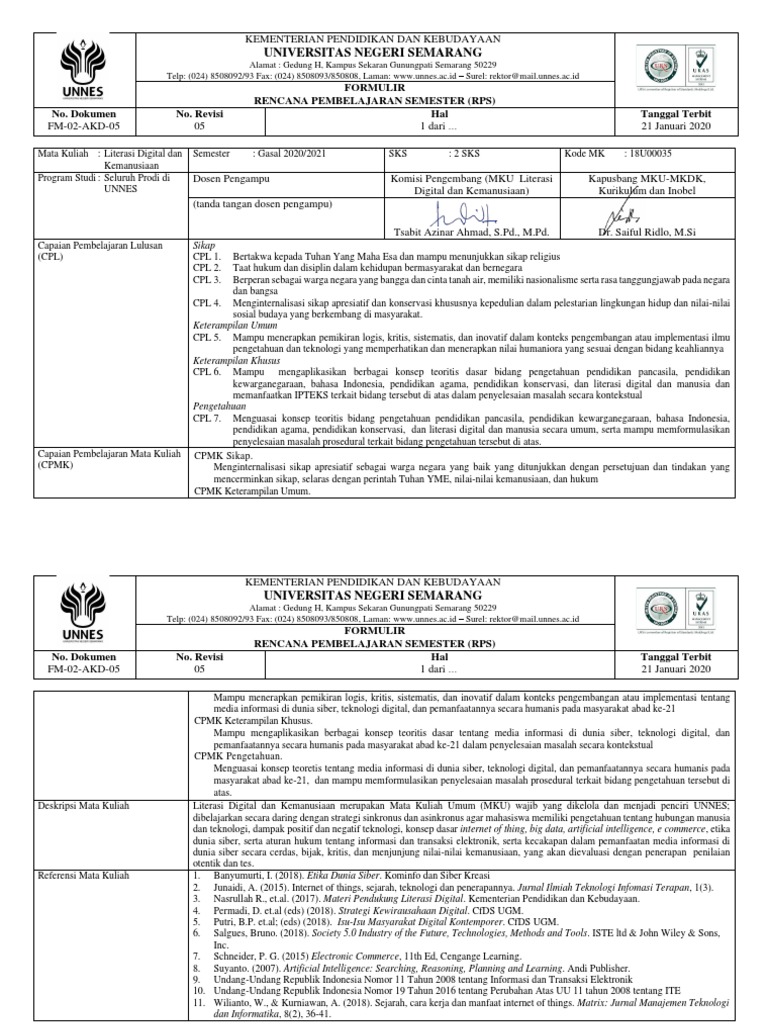 RPS MKU Literasi Digital & Kemanusiaan | PDF | Seni