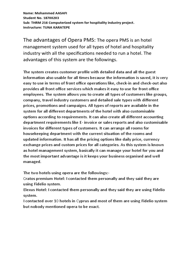 The Advantages of Opera PMS | PDF