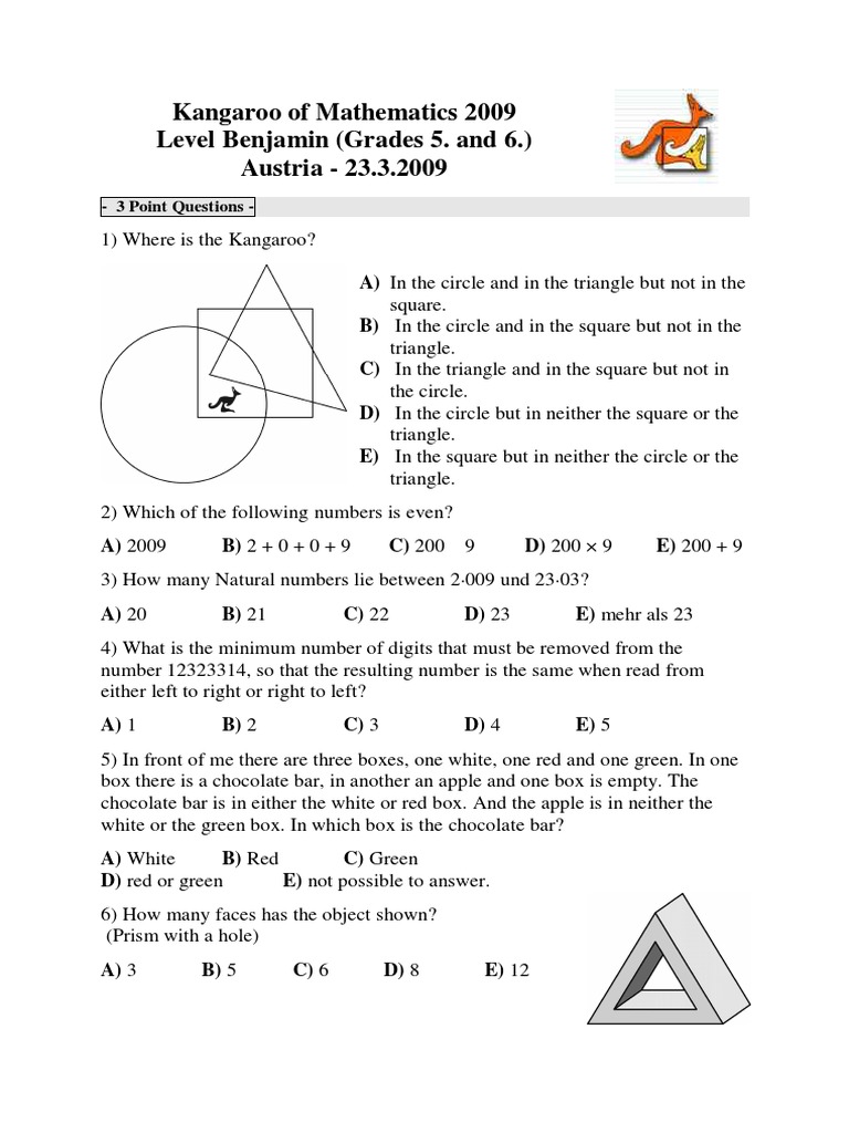 Kangaroo of Mathematics 2009 Level Benjamin (Grades 5. and 6.) Austria ...