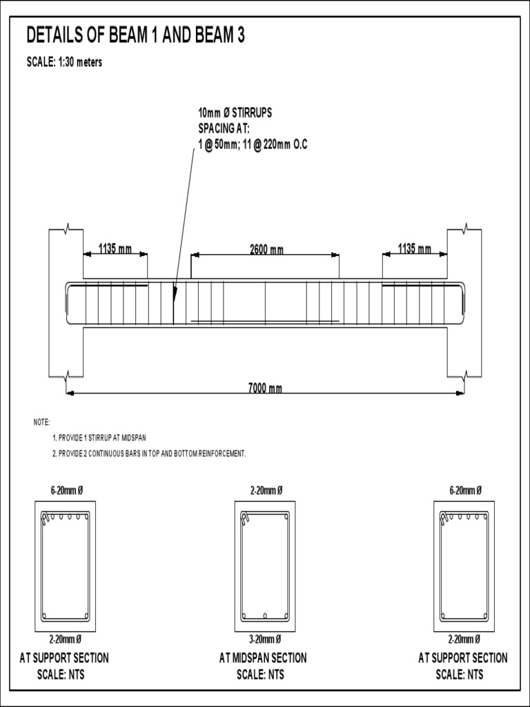 Details of Beam 1 and Beam 3: SCALE: 1:30 Meters | PDF | Structural ...