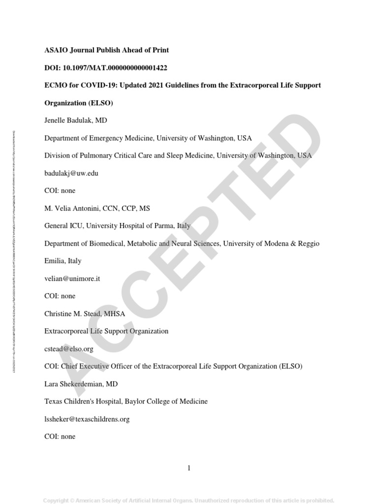 ECMO For COVID 19 Updated 2021 Guidelines From.98326 | PDF | Thrombosis ...
