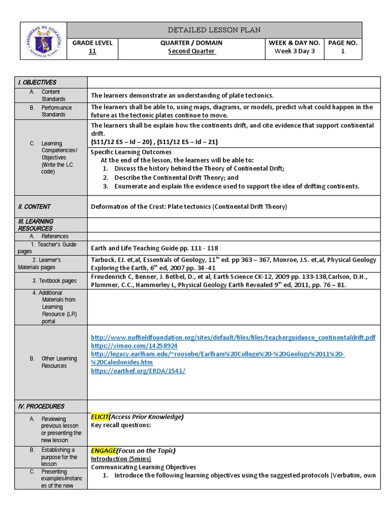 Grade Level Quarter / Domain Week & Day No. Page No.: Detailed Lesson ...