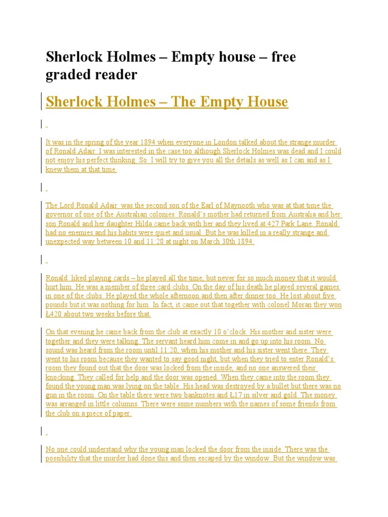 Sherlock Holmes - Empty House | PDF | Sherlock Holmes | Arthur Conan ...