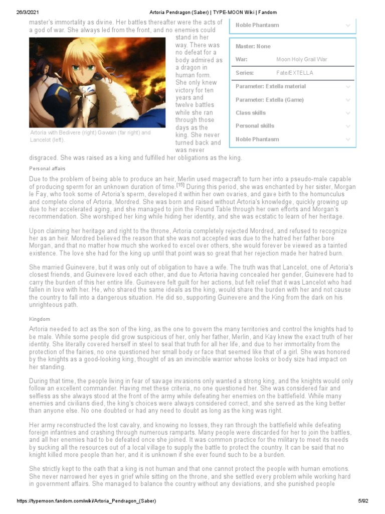 Artoria Pendragon (Saber) - TYPE-MOON Wiki - Fandom5 | PDF | Guinevere ...