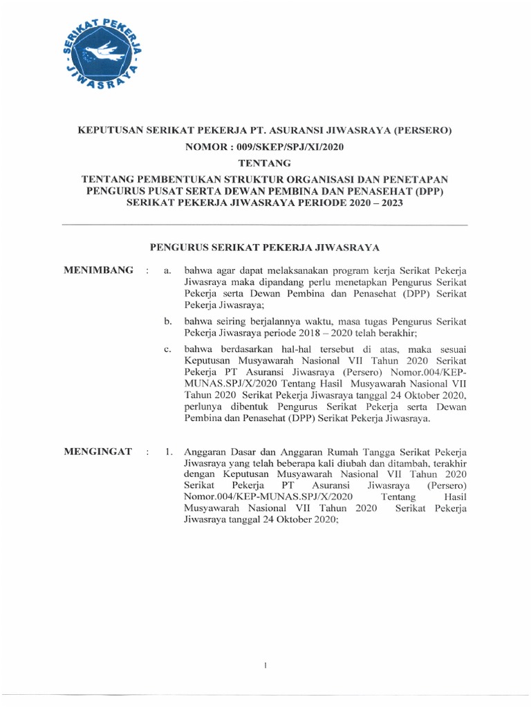 009.skep - Spj.xi.2020 - Pembentukan Struktur Organisasi SP Periode ...